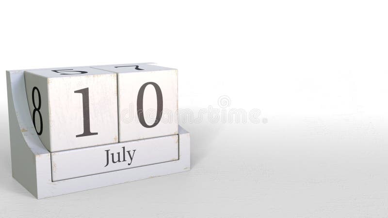 July 10 Date on Wood Bricks Calendar. 3D Rendering Stock Illustration ...