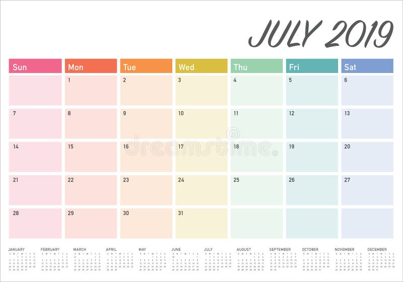 July 2019 Desk Calendar Vector Illustration Stock Vector - Illustration ...
