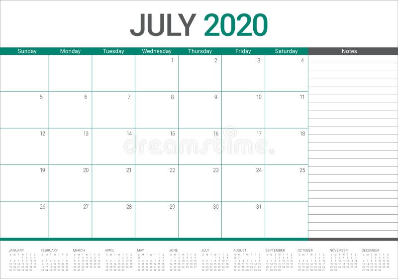 July 2020 Desk Calendar Vector Illustration Stock Vector - Illustration ...