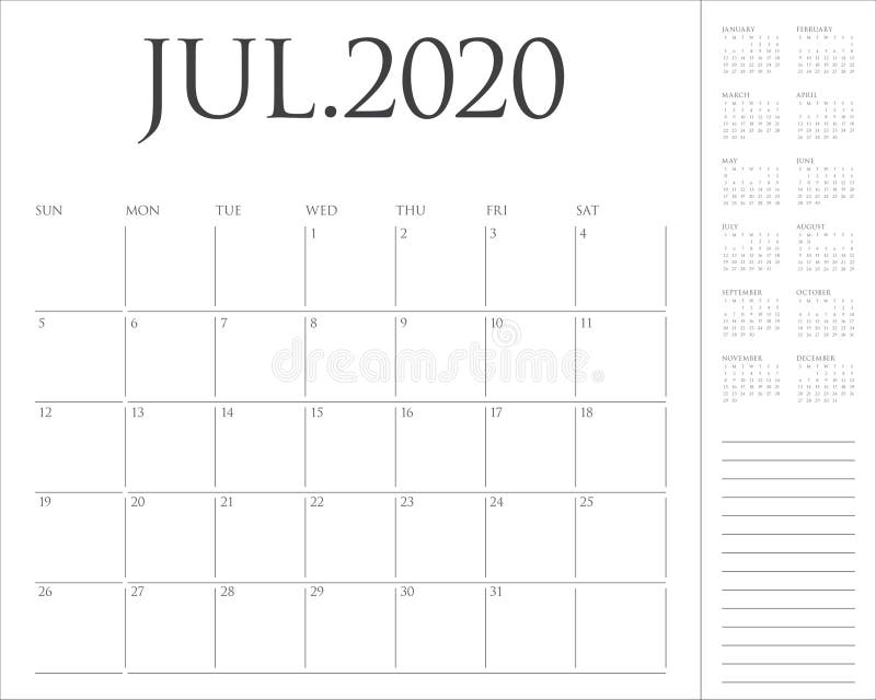 July 2020 Desk Calendar Vector Illustration Stock Vector - Illustration ...