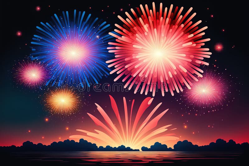 July 4 Fireworks. Nighttime Fireworks Stock Illustration - Illustration ...