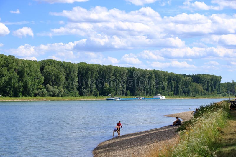 July 09 2020 - Germersheim/Germany: People Swimming in Rhine River and ...