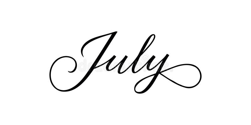 July - Handwritten Text in Calligraphic Style on a White Background ...