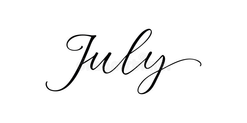July - Handwritten Text in Calligraphic Style on a White Background ...