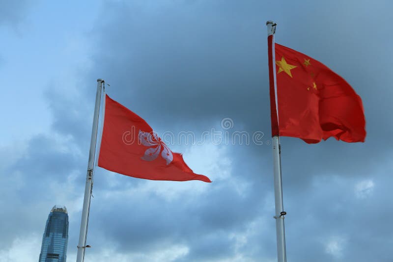 HK and China Flag with Business Office Tower 1 July 2012 Editorial ...