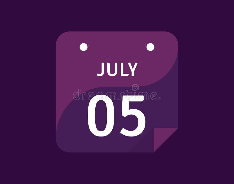 5 July, July 5 Icon Single Day Calendar Vector Illustration Stock ...