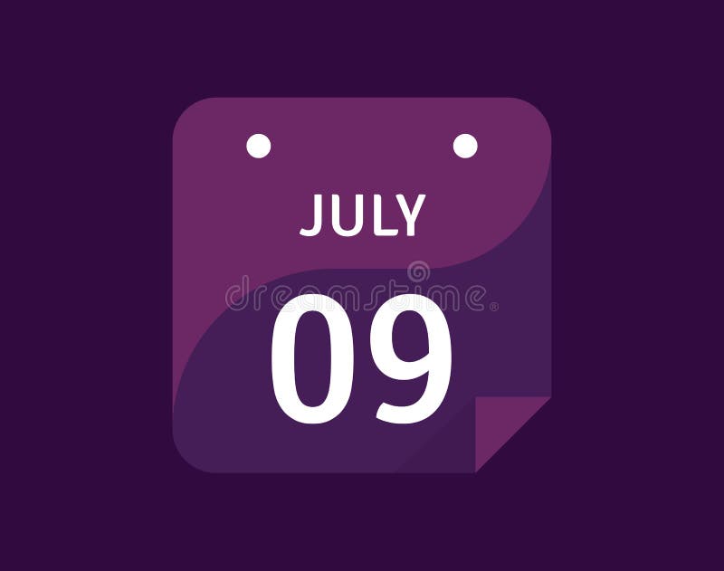 9 July, July 9 Icon Single Day Calendar Vector Illustration Stock ...