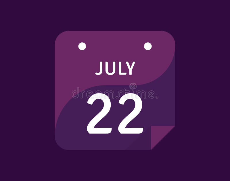22 July, July 22 Icon Single Day Calendar Vector Illustration Stock ...