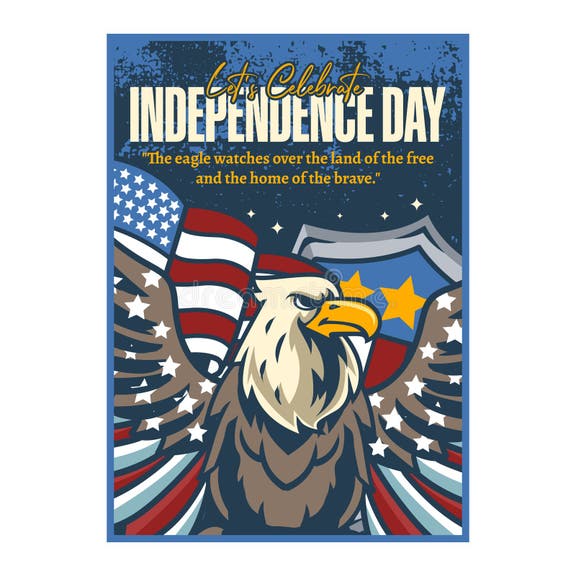 Bold Illustration of a Fierce Bald Eagle with American Flags and Stars ...