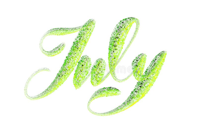 July Lettering Word Written with Green Luminous Particles Isolated on ...