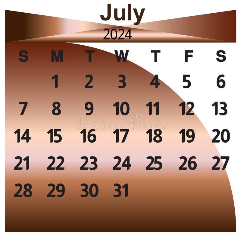 July Month 2024 Calendar in Bronze Color Stock Vector - Illustration of ...