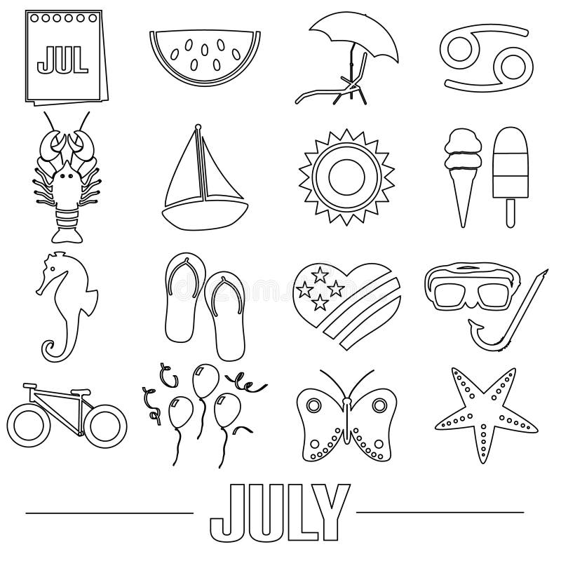 July Month Theme Set of Simple Stickers Eps10 Stock Vector ...