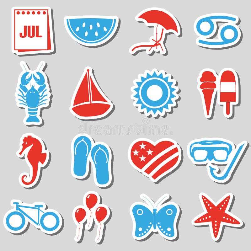 July Month Theme Set of Simple Stickers Eps10 Stock Vector ...