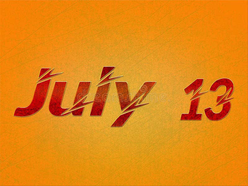 13 July, Monthly Calendar on Yellow Background Stock Illustration ...