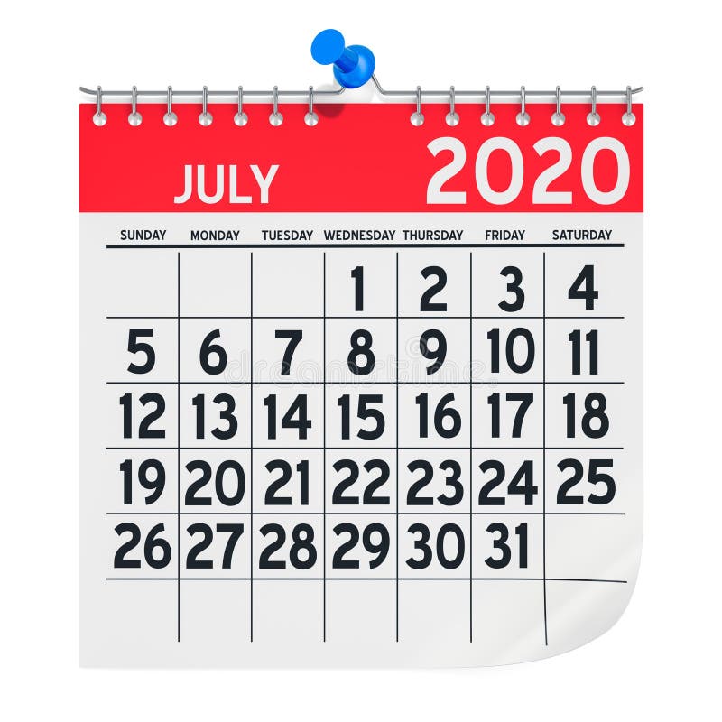 July 2020 Monthly Wall Calendar, 3D Rendering Stock Illustration ...