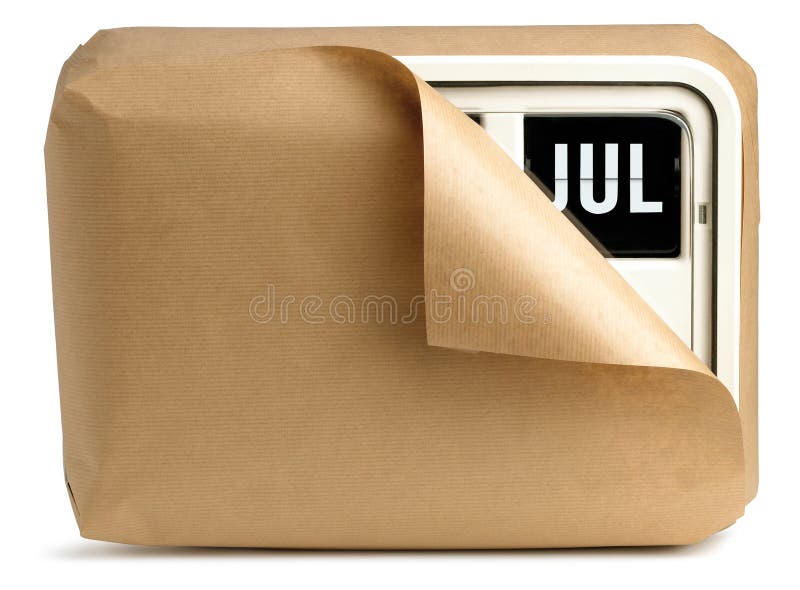 July Office Clock Calendar Wrapped Up in Brown Pap Stock Image - Image ...
