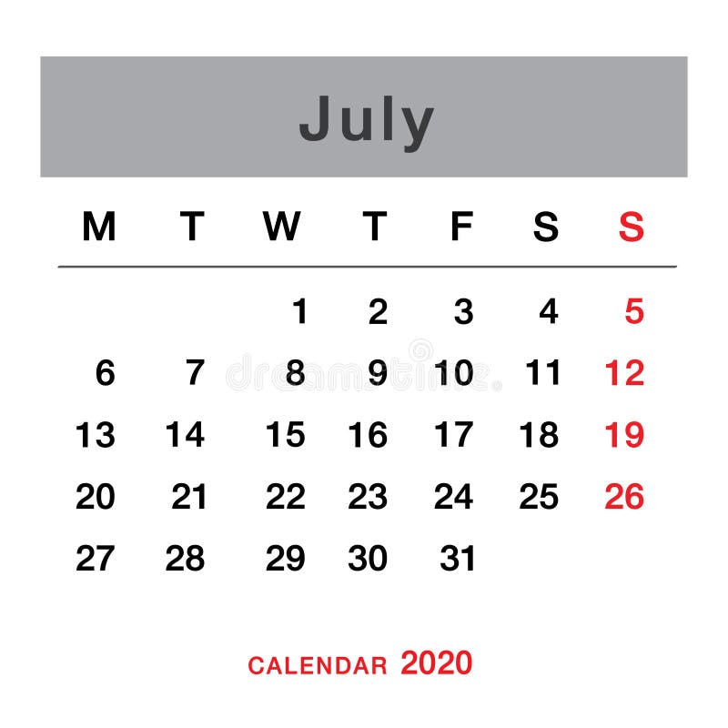 July 2020 Planning Calendar . Simple July 2020 Calendar. Week Starts ...