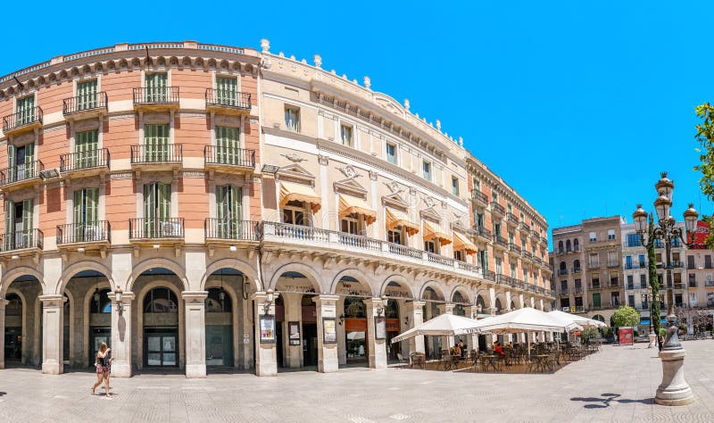 City of Reus Night Life with Cathedral Editorial Stock Image - Image of ...