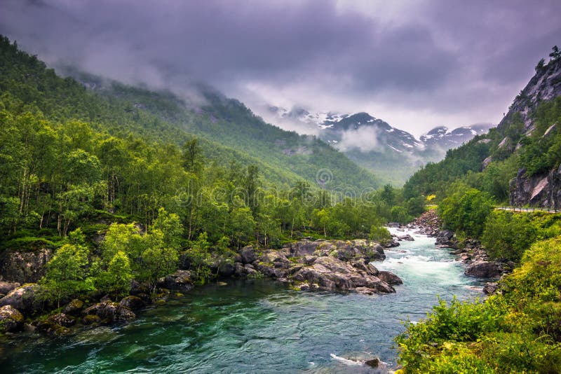 July 21, 2015: Small River in the Norwegian Countryside, Norway Stock ...