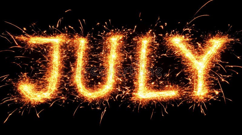 July Sparkler Text Festive Celebration Lettering on Black Background ...
