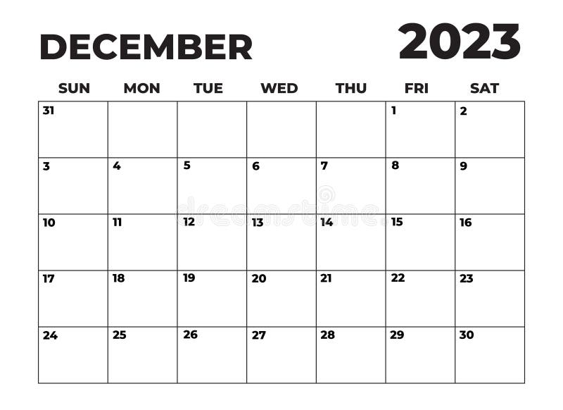 December 2023 Sunday Start Landscape Monthly Planner Stock Vector ...