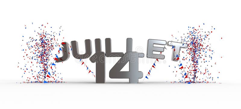 July 14th, 3D Text with Confetti and Tricolor Banner for Poster or Web ...