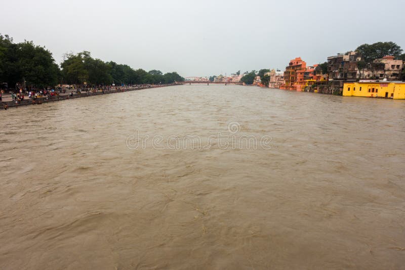 July 8th 2022 Haridwar India. Wide Angle View of River Ganges Flowing ...