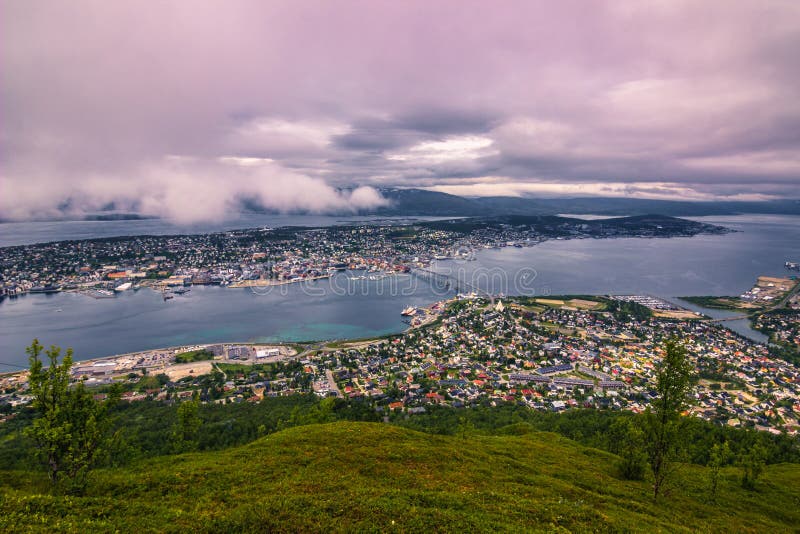 July 31, 2015: View of Tromso at the Top of Mount Storsteinen, Norway ...