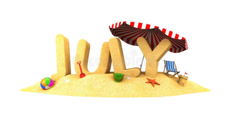 JULY - word of sand stock illustration. Illustration of august - 93203611