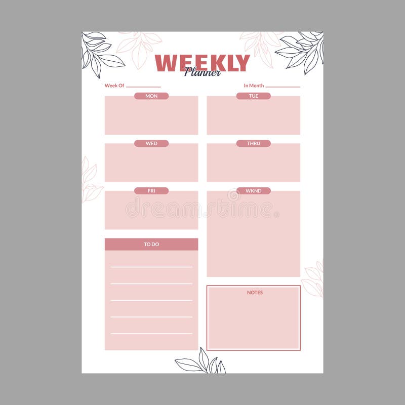 Weekly Planner Template Vector Stock Illustration - Illustration of ...