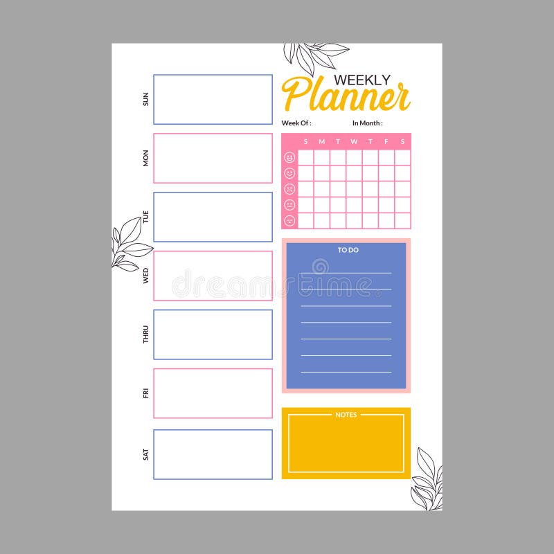 Weekly Planner Template Vector Stock Vector - Illustration of pattern ...