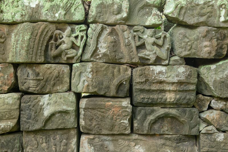 Jumble of Decorated Stone Blocks from Temple Stock Image - Image of ...