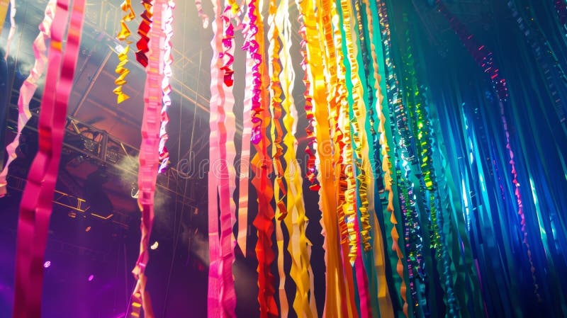 A Jumble of Rainbowcolored Streamers Hanging from the Stage and ...