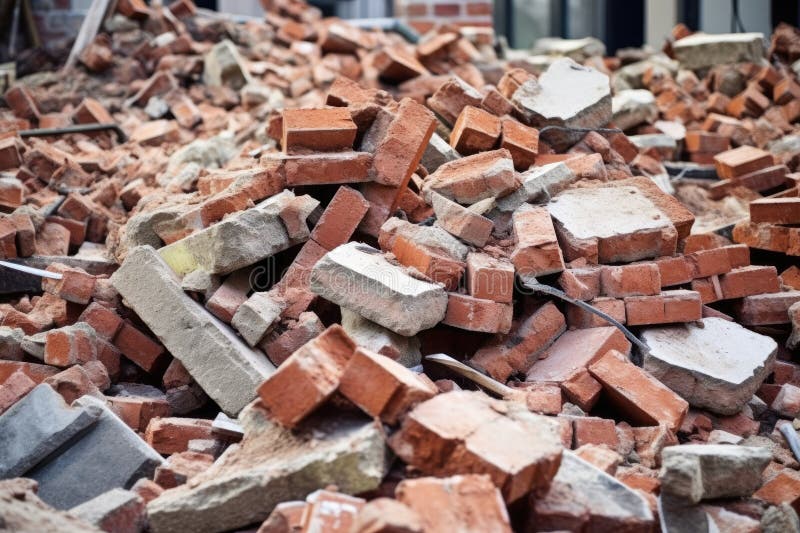 Jumbled Bricks from a Collapsed Wall Stock Photo - Image of decay ...