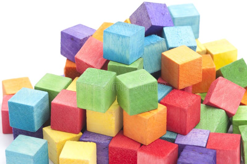 Jumbled Pile of Multi-Colored Wooden Cube Blocks Stock Image - Image of ...