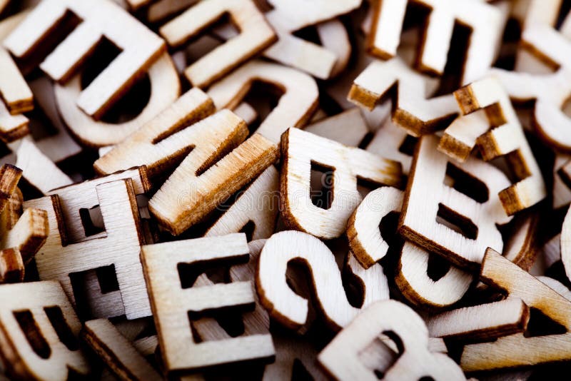 Jumbled Wooden Letters Close Up Stock Image - Image of messy, language ...
