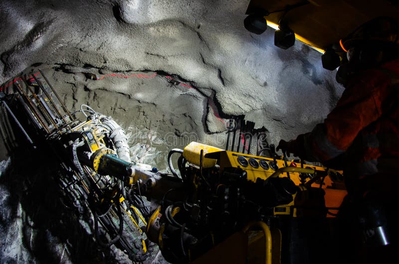 Jumbo Drill Posing at Underground Mine. Stock Photo - Image of dark ...