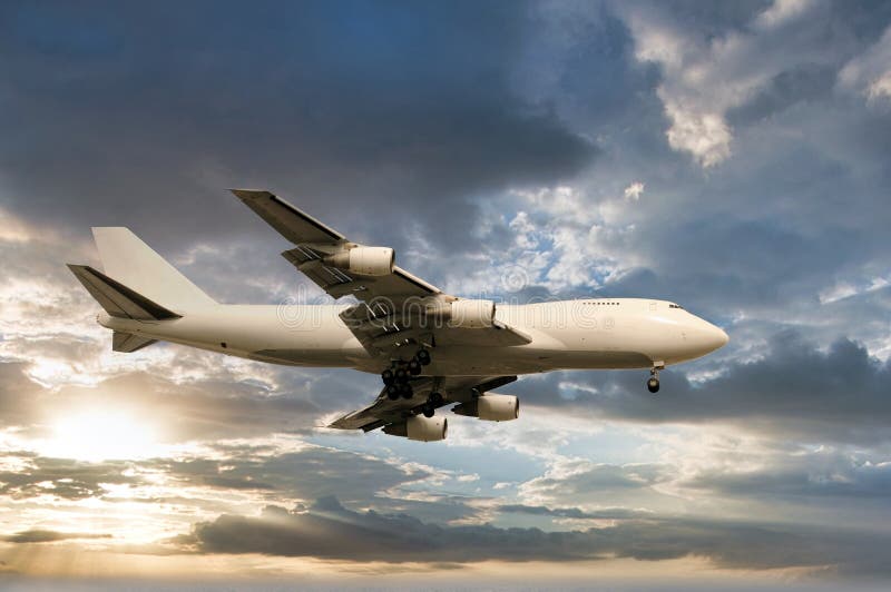Jumbo jet landing stock image. Image of side, jumbo - 257097315