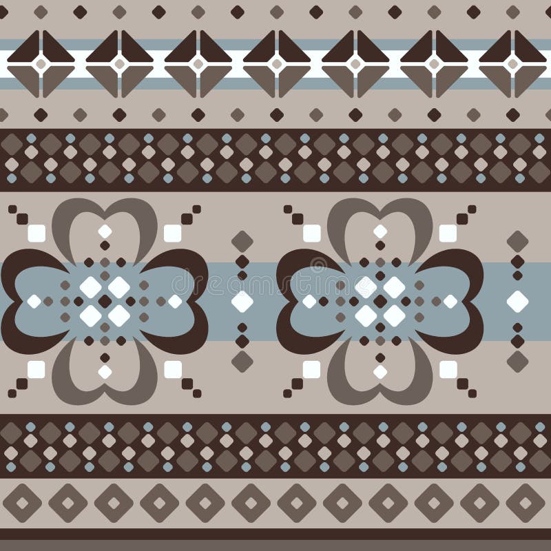 Fair Isle Brown Beige Seamless Pattern with Flowers Stock Vector ...