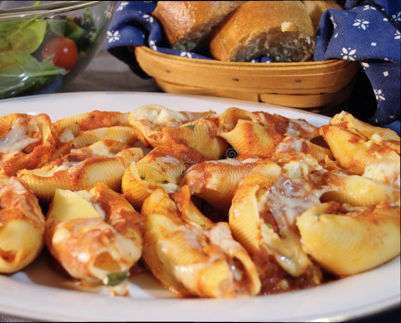 Jumbo stuffed pasta shells stock image. Image of pasta - 50478627