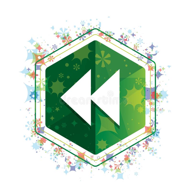 Jump Backward Icon Floral Plants Pattern Green Hexagon Button Stock ...