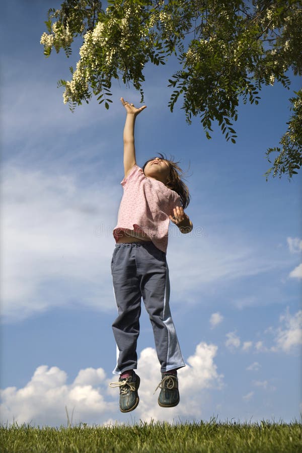 Jump of Child for the Flower Stock Image - Image of tenuity, acacia ...