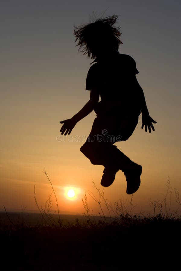 Jump of Child in the Sunset Stock Photo - Image of happy, child: 8988216