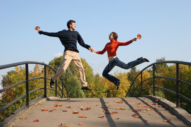 Jump couple stock photo. Image of flirt, fall, october - 1281508
