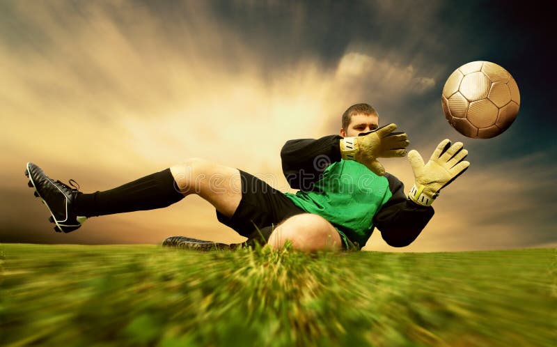 Football Player and Jump of Goalkeeper Stock Photo - Image of goal ...