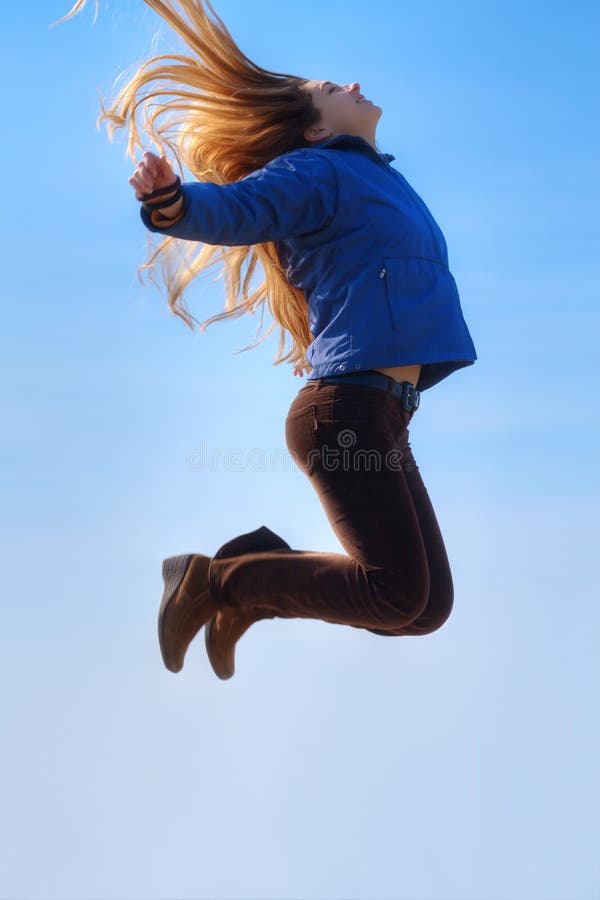 Jump of happy free woman stock image. Image of caucasian - 4574487