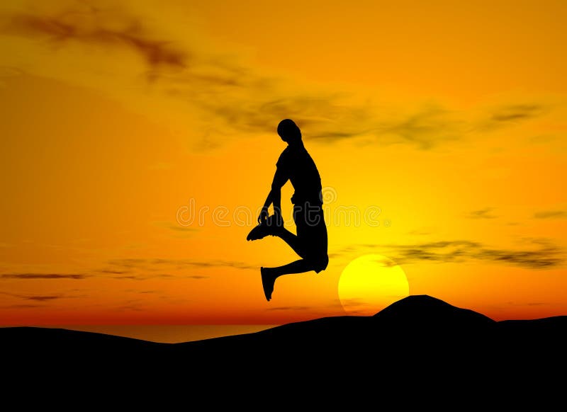 Jump of Joy - Sunset Background Stock Image - Image of hand, fitness ...