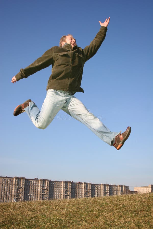 Man Jumping on the Trampoline Stock Photo - Image of lifestyles ...