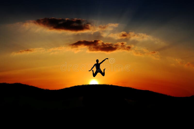 Jump man on sunset stock photo. Image of sunset, evening - 34004998