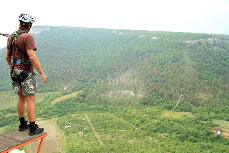 Jump Off a Cliff with a Rope. Stock Image - Image of freefall ...